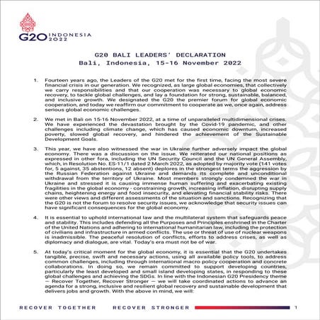 G20 Bali Leaders Declaration- 2022 | PDF