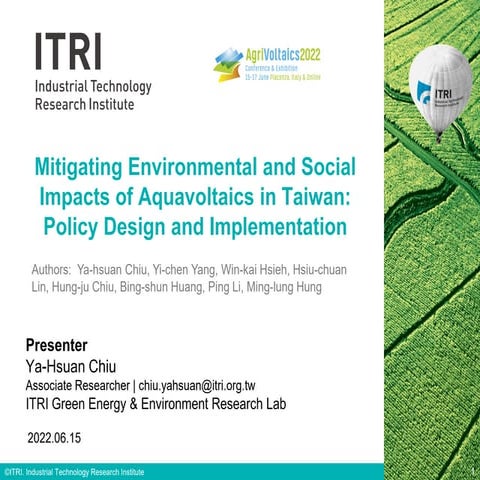 Mitigating Environmental and Social Impacts of Aquavoltaics in Taiwan ...