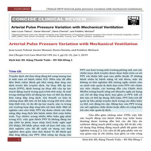 Sự biến thiên áp suất xung động mạch trong thông khí cơ học Arterial ...