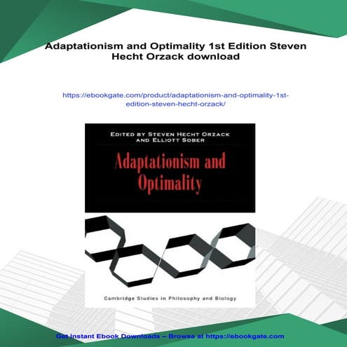 Adaptationism and Optimality 1st Edition Steven Hecht Orzack | PDF
