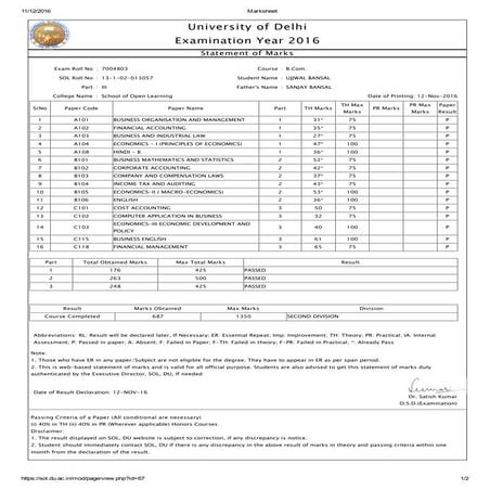 _ Marksheet | PDF
