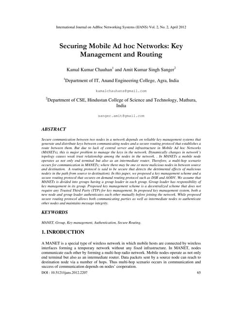 Securing Mobile Ad Hoc Networks Key Management And Routing Pdf Computer Networking Computing