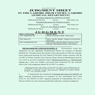 2022 PCr.LJ Note 82.pdf-- Criminal appeal by Amjad rafique | PDF | Free Download