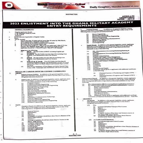 SEE THE 2023 REQUIREMENTS FOR ENLISTMENT INTO GHANA ARMY | PDF