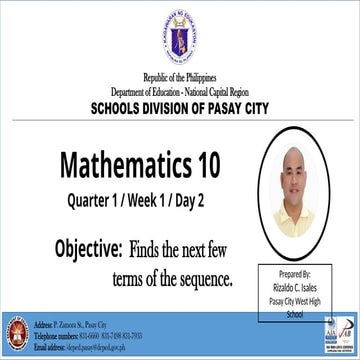 Math Lesson #02: Finding the next few terms of the sequence | PPT