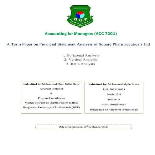 A Term Paper on Financial Statement Analysis of Square Pharmaceuticals ...