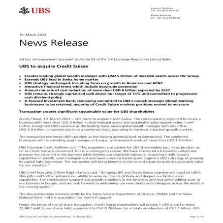 UBS rachète Credit Suisse | PDF