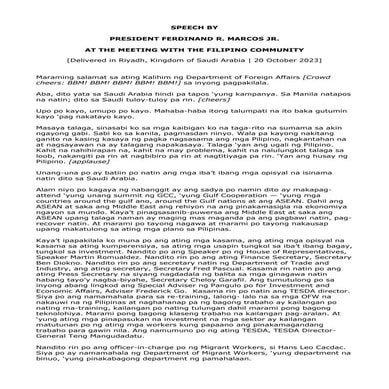 Bongbong Marcos Speech Journalism Training Material speech bbm | DOCX