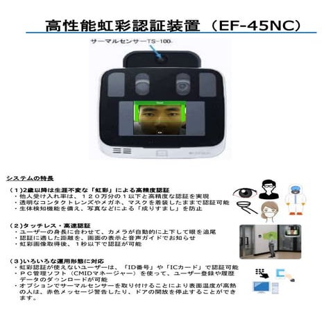 EF-45NC虹彩認証のご紹介パンフレットになります。システム構成などが記載されております。 | PPTX