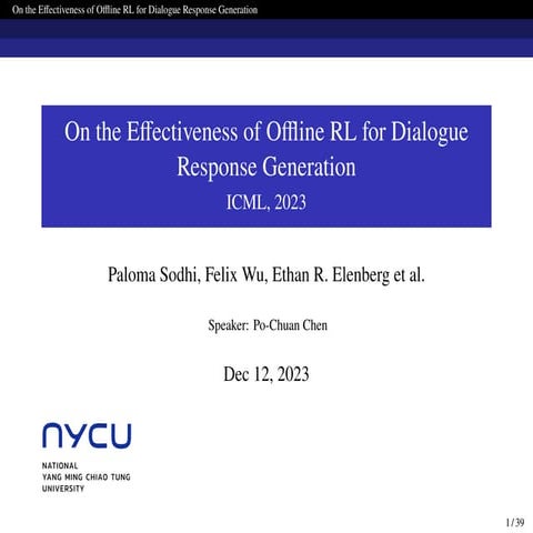 On The Effectiveness Of Offline Rl For Dialogue Response Generation Pdf