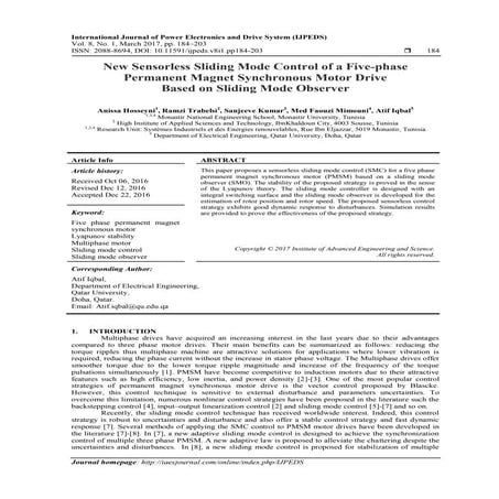New Sensorless Sliding Mode Control of a Five-phase Permanent Magnet ...