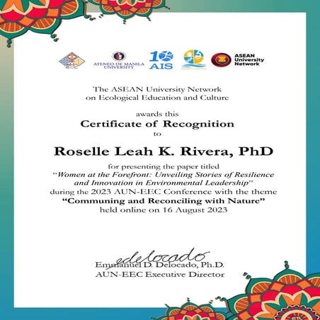 2023 AUNEEC Conference Certificate of Recognition - Roselle Leah K ...