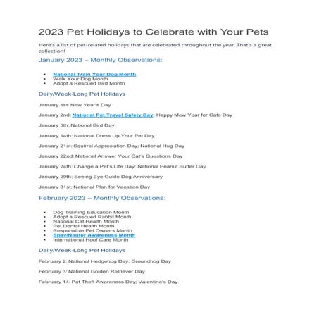 2023 Pet Holidays to Celebrate with Your Pets off.docx