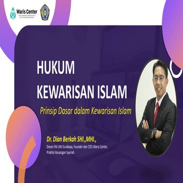 2024-3-14 Hukum Kewarisan Islam 1- Prinsip Prinsip Dasar Kewarisan Islam (Dr. Dian Berkah, SHI ...
