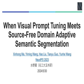 論文紹介：When Visual Prompt Tuning Meets Source-Free Domain Adaptive Semantic Segmentation | PPT