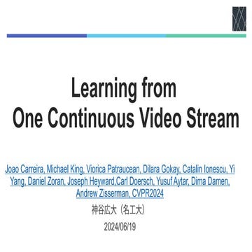 論文紹介：Learning from One Continuous Video Stream | PPT