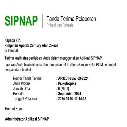 Contoh Laporan sipnap psikotropika diapotek | PDF