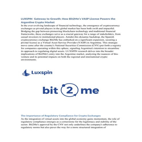 LUXSPIN Gateway to Growth: How Bit2Me’s VASP License Powers the ...