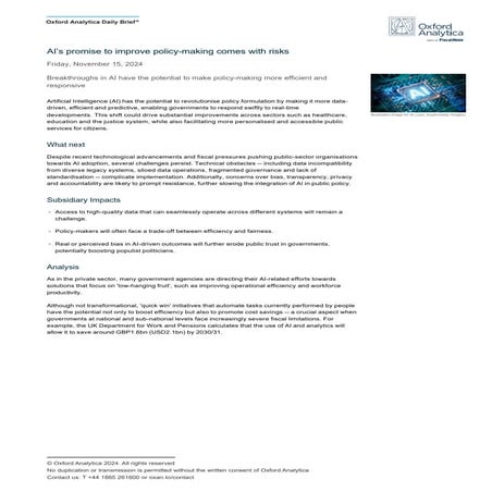 AI’s promise to improve policy-making comes with risks | PDF