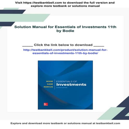 Solution Manual for Essentials of Investments 11th by Bodie | PDF