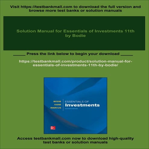 Solution Manual for Essentials of Investments 11th by Bodie | PDF