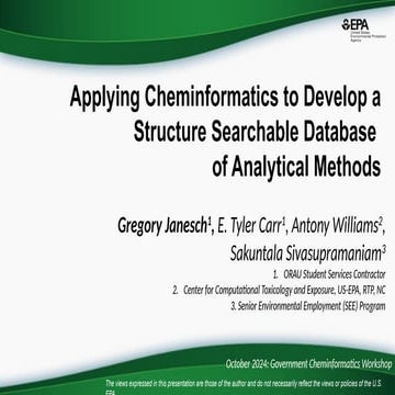 Applying Cheminformatics to Develop a Structure Searchable Database of Analytical Methods (2024 ...