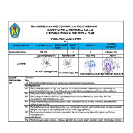 2024 RPS rencana perkuliahan semester Pengantar Pendidikan.pdf | Free ...