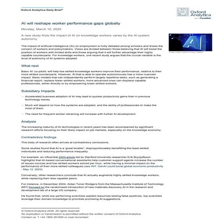 AI will reshape worker performance gaps globally | PDF