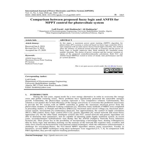 Comparison Between Proposed Fuzzy Logic And Anfis For Mppt Control For Photovoltaic System Pdf 