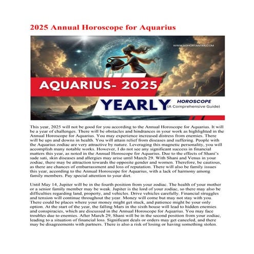 Spiritual guidance for Aquarius in 2025 annual horoscope | PDF