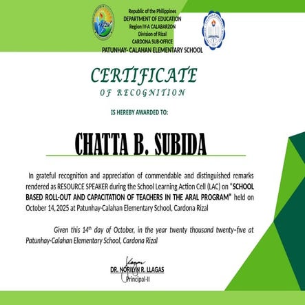 2025 SLAC CERTIFICATE ARAL Program participation | PPTX