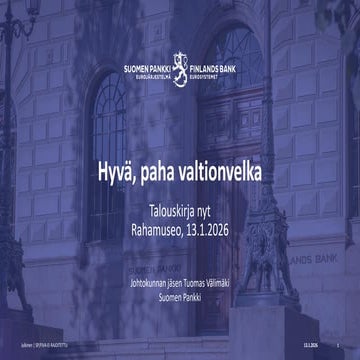 Johtokunnan jäsen Tuomas Välimäki rahamuseon tilaisuudessa Hyvä, paha ...