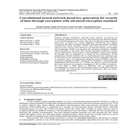 Convolutional Neural Network Based Key Generation For Security Of Data Through Encryption With 
