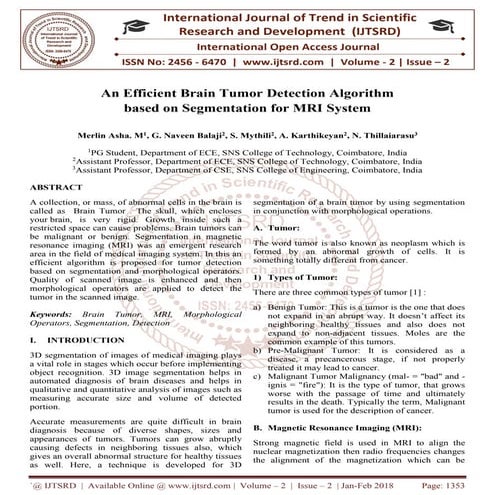 An Efficient Brain Tumor Detection Algorithm Based On Segmentation For Mri System Pdf