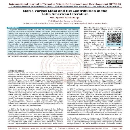 Mario Vargas Llosa and His Contribution in the Latin American ...