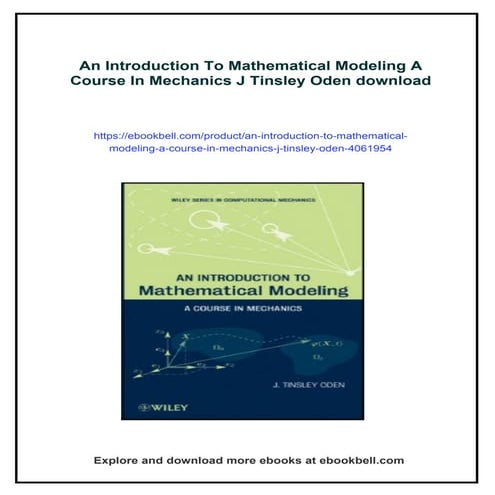 An Introduction To Mathematical Modeling A Course In Mechanics J ...