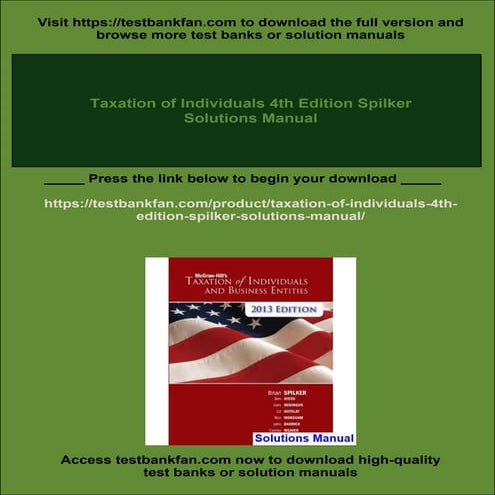 Taxation of Individuals 4th Edition Spilker Solutions Manual | PDF