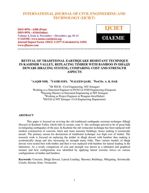 Traditional kashmiri architecture: Taq and dhajii- diwari construction ...