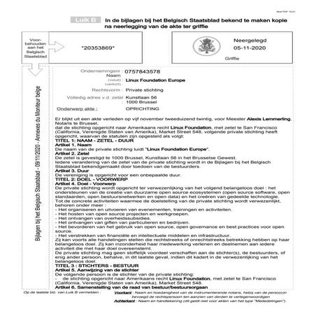 Oprichtingsakte Linux Foundation Europe | PDF