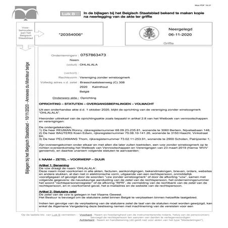 Oprichtingsakte OHLALALA | PDF