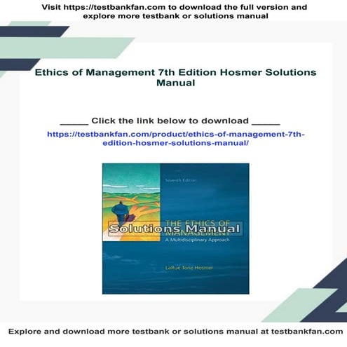 Ethics of Management 7th Edition Hosmer Solutions Manual | PDF