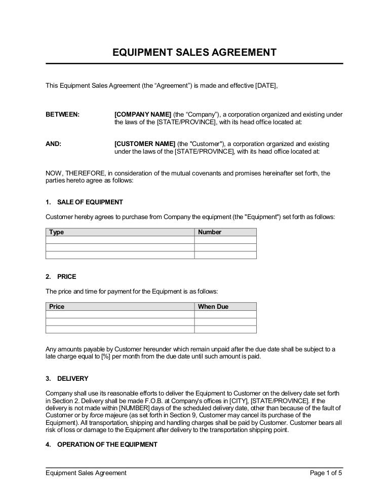 Equipment Sales Agreement Equipment Sales Agreement