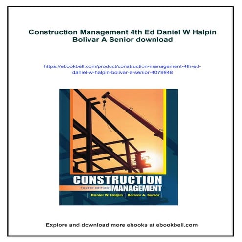 Construction Management 4th Ed Daniel W Halpin Bolivar A Senior | PDF