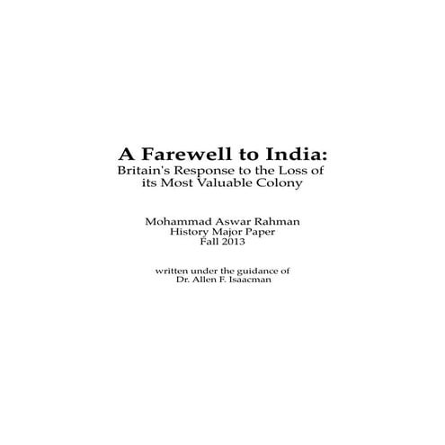 A Farewell to India - Mohammad Aswar Rahman - History Major Paper | PDF