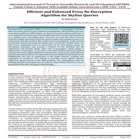 Efficient And Enhanced Proxy Re Encryption Algorithm For Skyline Queries Pdf 