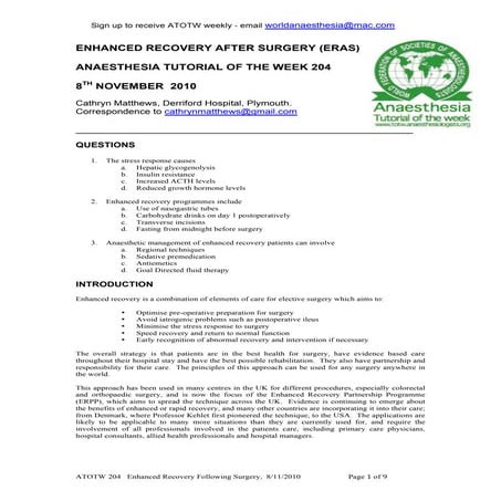ENHANCED RECOVERY AFTER SURGERY (ERAS) | PDF