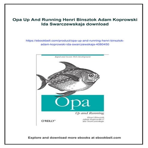 Opa Up And Running Henri Binsztok Adam Koprowski Ida Swarczewskaja | PDF