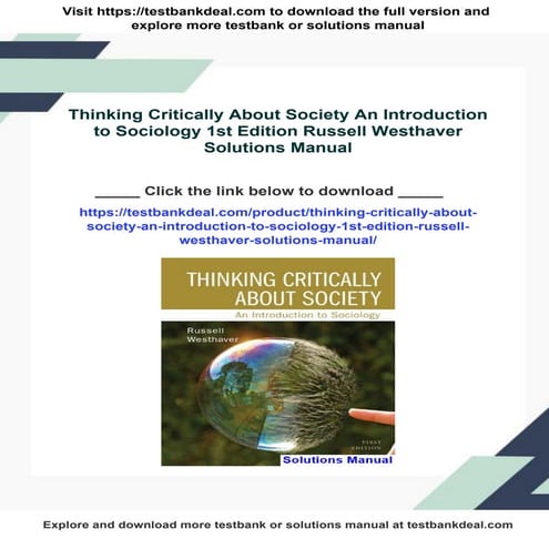 Thinking Critically About Society An Introduction to Sociology 1st ...