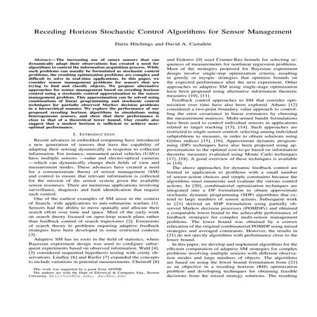 Receding Horizon Stochastic Control Algorithms For Sensor Management Acc 2010 Pdf 