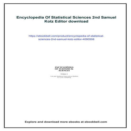 Encyclopedia Of Statistical Sciences 2nd Samuel Kotz Editor | PDF